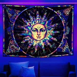 The Sun Tapestry UV Reactive Burning Sun Wall Hanging - Etsy
