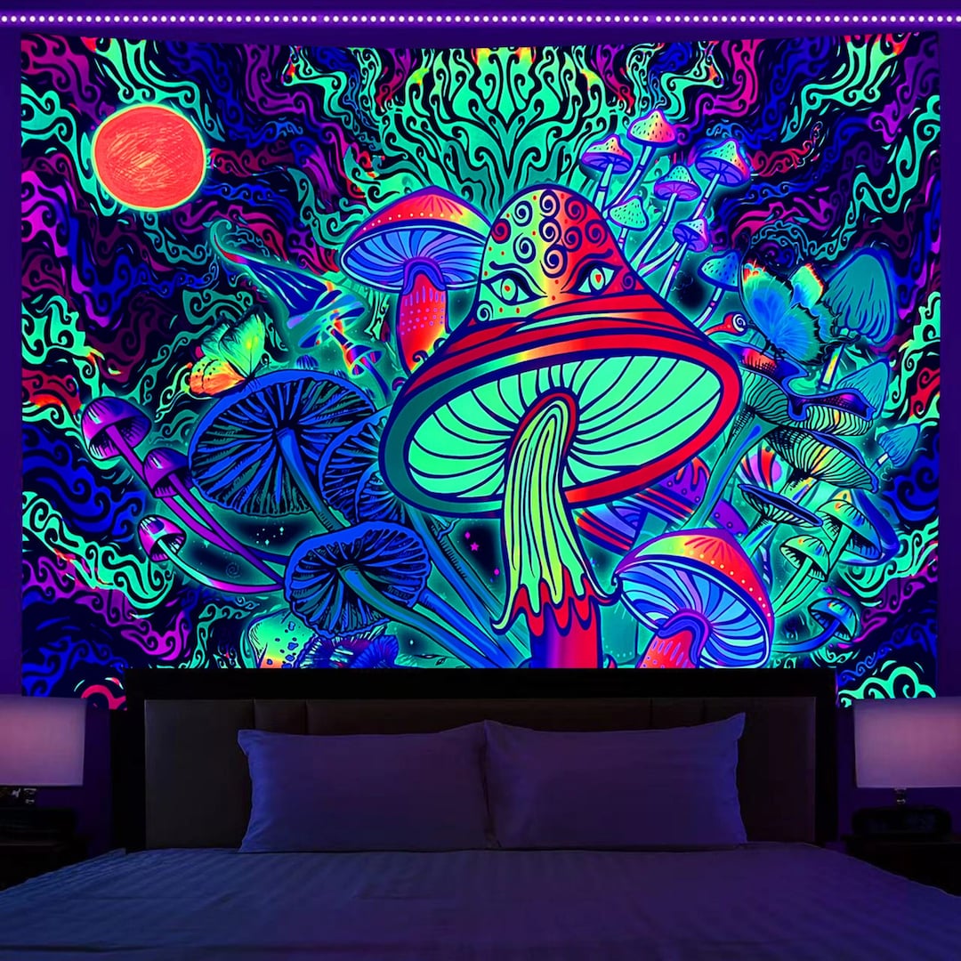Trippy Mushroom Tapestry ,psychedelic , Fluorescent Tapestry, Celestial ...