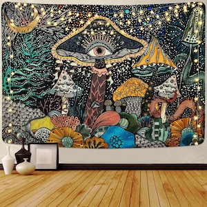 Psychedelic Tapestry, Trippy Wall Hanging, Mushroom Tapestries ,eyes ...
