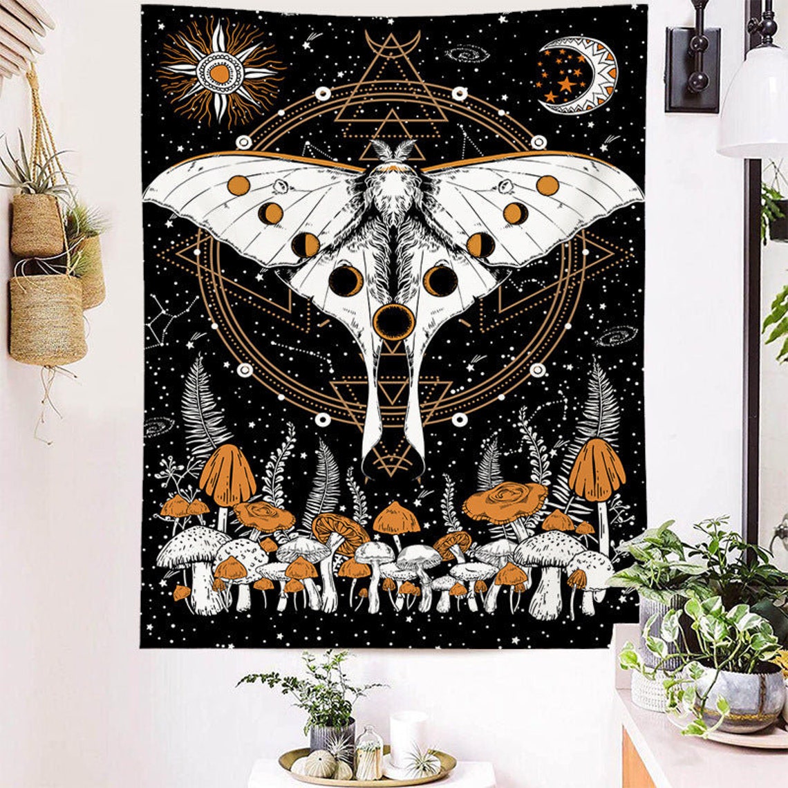 Moth Tapestry Trippy Wall Hanging Mushroom Tapestries moon - Etsy