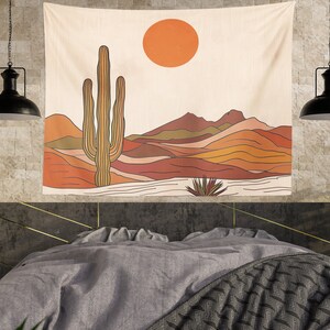 Boho Desert Landscape, Tapestry Wall Hanging, Desert Sun, Wall Art ...