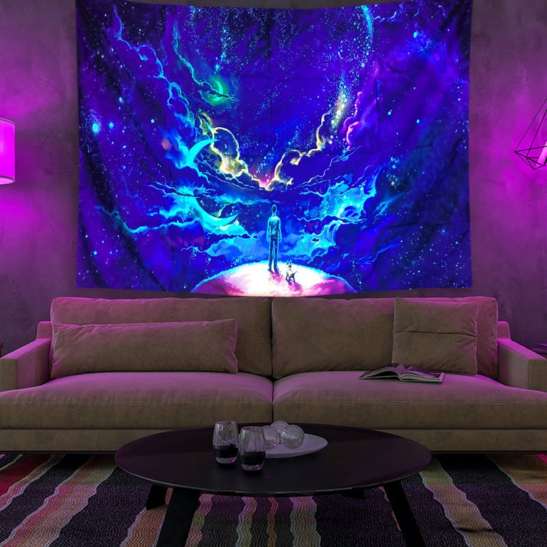 UV Reactive Galaxy Wall Tapestry Aesthetic Starry Night Bedroom Wall ...