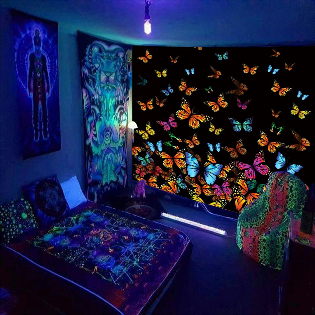 Trippy Butterfly Tapestry, Fantasy Butterflies Wall Hanging, Colorful ...