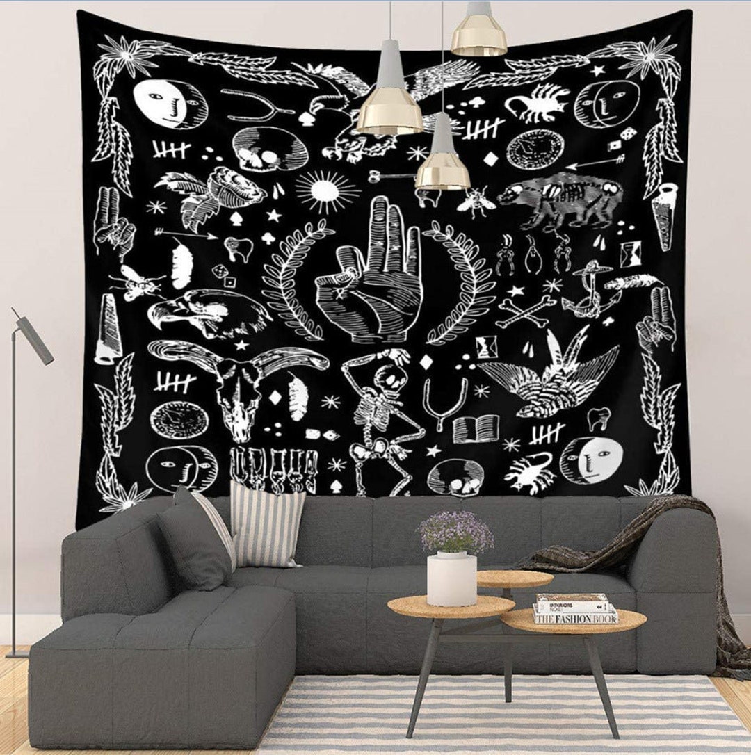 Witchy Tapestry , Tarot Card Tapestries, Black Gothic Wall Hanging ...