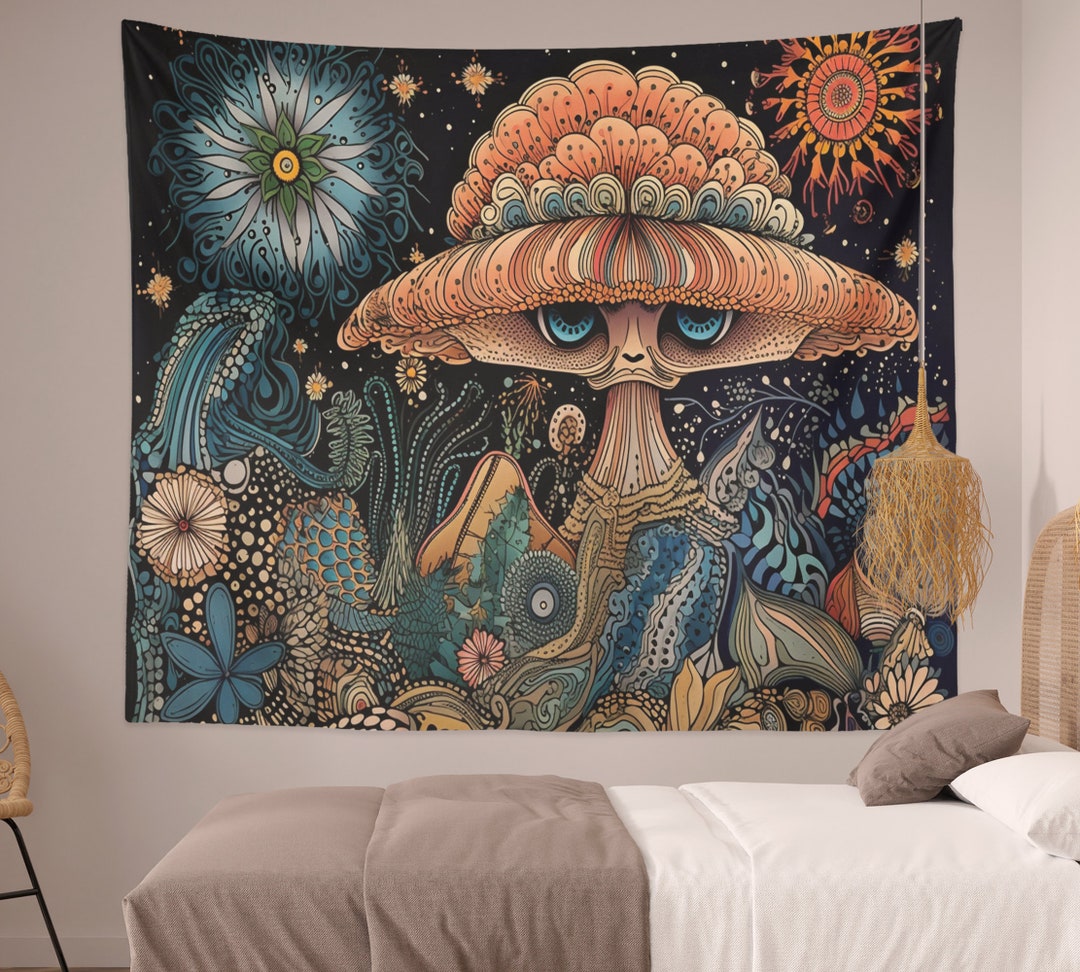 Mushroom Tapestry, Hippie Trippy Psychedelic Cute Tapestry , Aesthetic ...