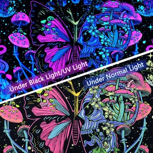 Blacklight Tapestry, UV Reactive Trippy Mushroom Moth Butterfly ...