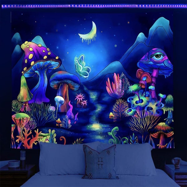 Mushroom Glow in the Dark Tapestry - Etsy