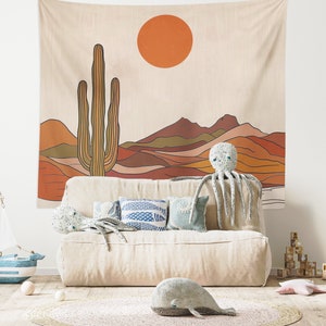 Boho Desert Landscape, Tapestry Wall Hanging, Desert Sun, Wall Art ...