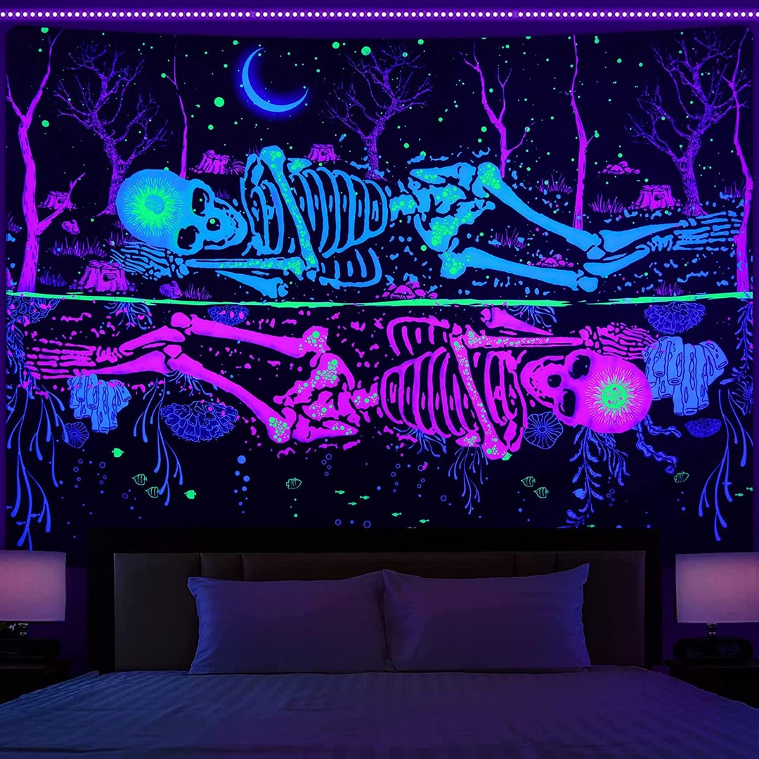 Black Light Tapestry, Skeleton Lover , UV Reactive Fluorescent Trippy ...