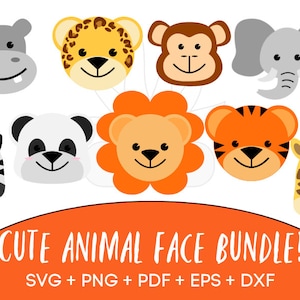 Animal Face Bundle Svg Zoo Svg, Jungle Animal Face Svg, Animal Svg ...