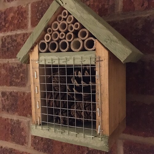 Bee Hotel Bee House Bug Home Handcrafted From Reclaimed Oak - Etsy