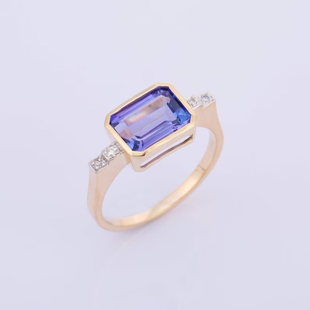 Natural Emerald Cut Tanzanite Ring, Sterling Silver Band Ring, Halo ...