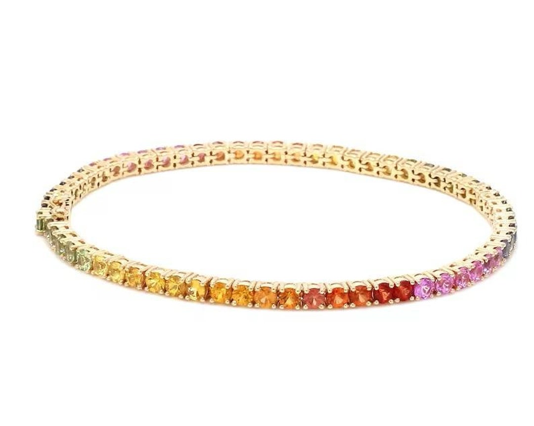 Rainbow Sapphire 14K Yellow Gold Bracelet, Natural Sapphires Bracelet ...