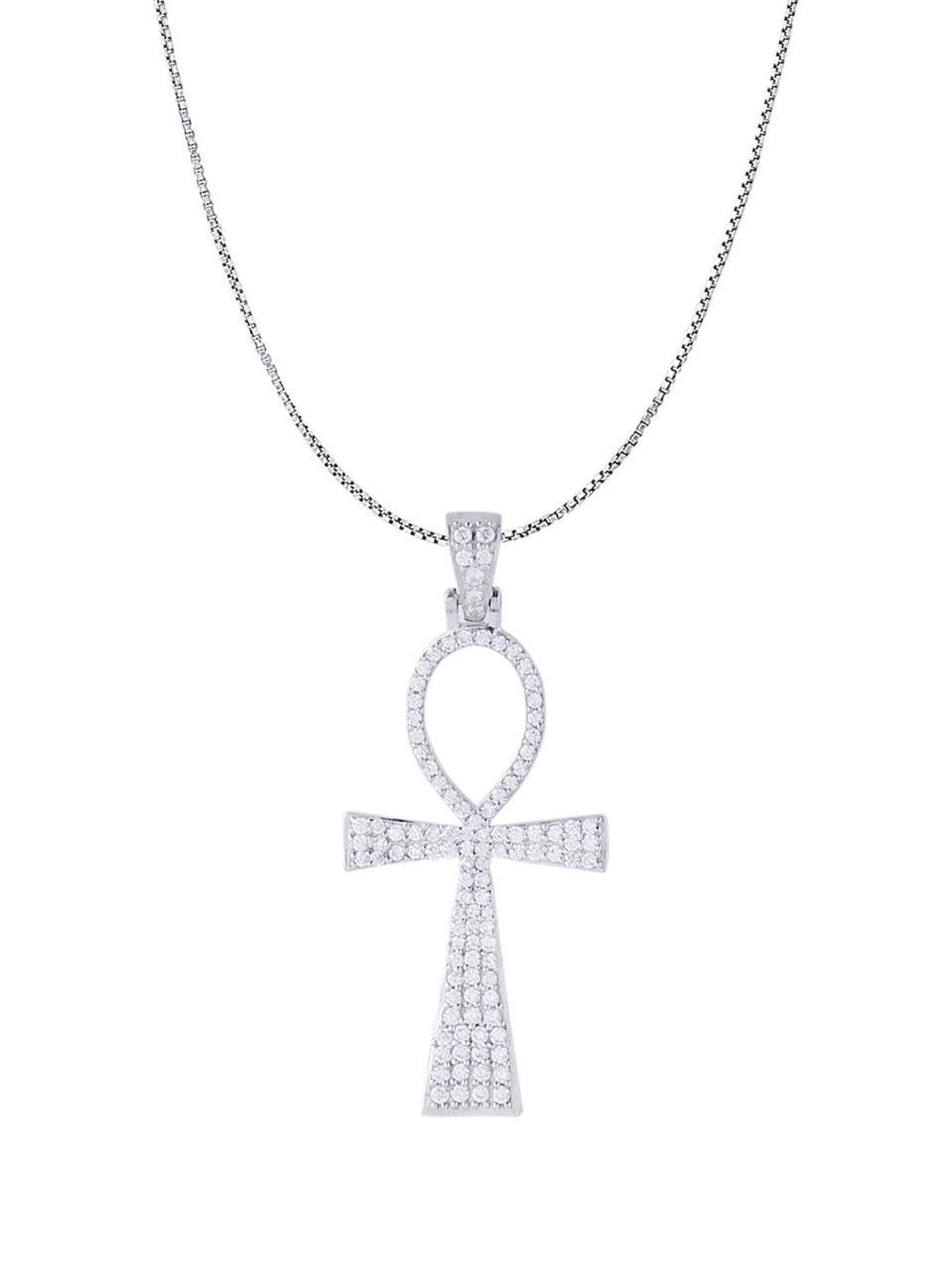 Jesus Ankh Cross Pendant Necklace 14k White Gold CZ Lab Diamond ...