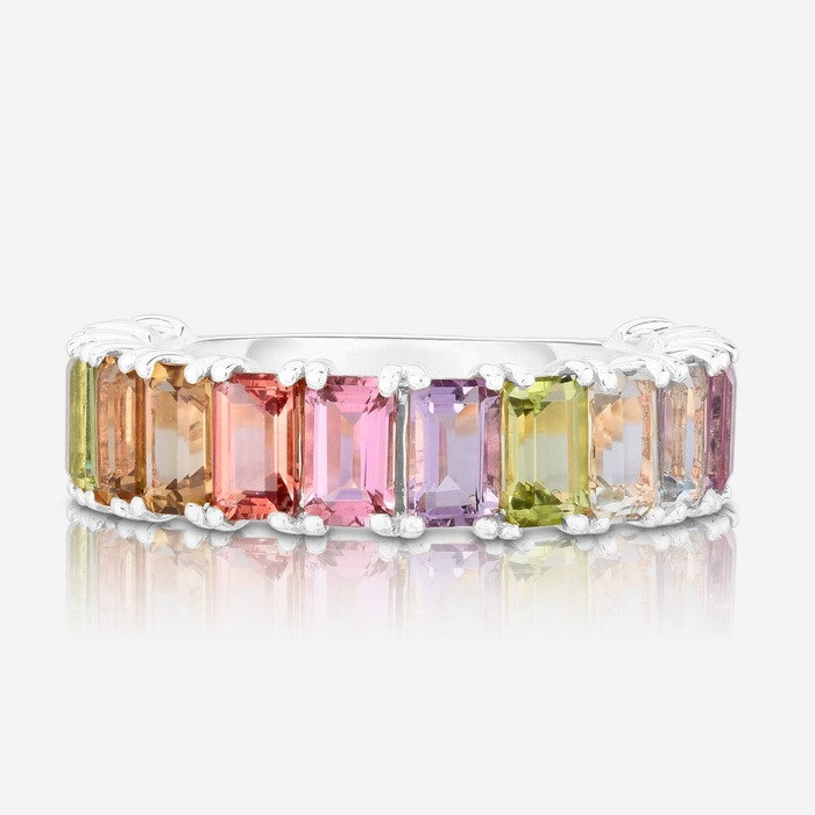 Rainbow Sapphire Eternity Band Ring Silver Natural Rainbow - Etsy
