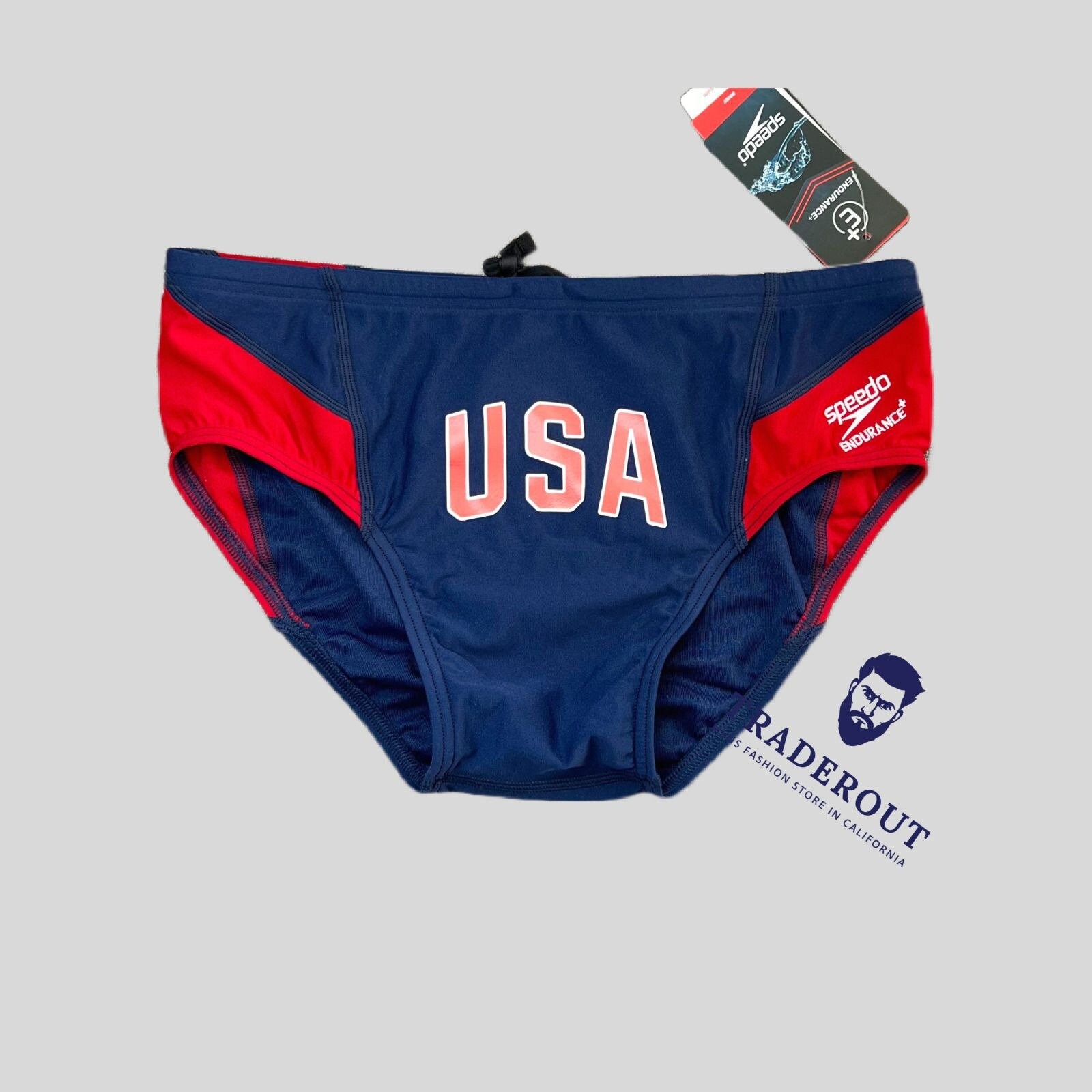 H.e.arts USA Logo Custom Print on Speedo Men Navy Blue Red Swim Brief ...