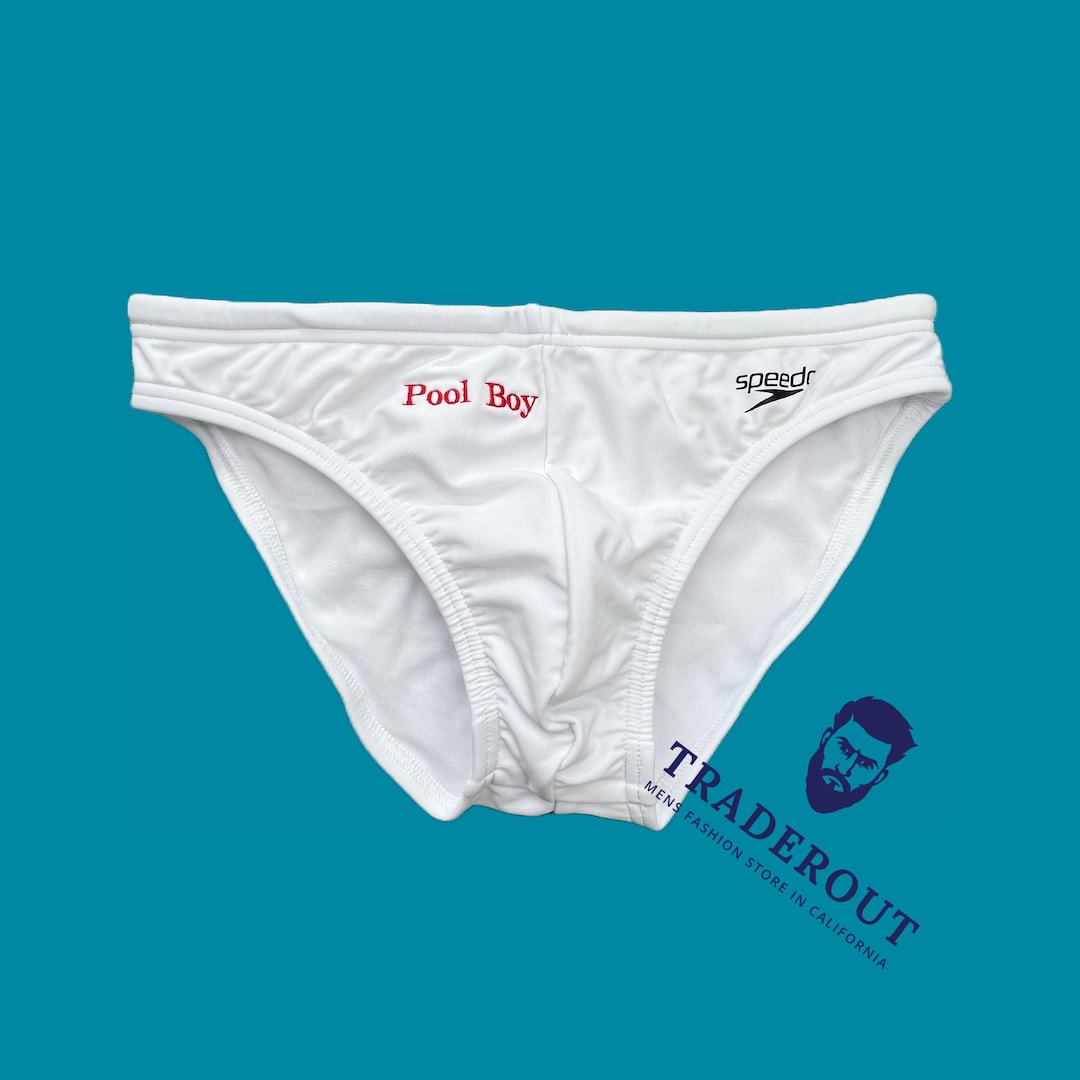 Cabana Pool Boy Custom Embroidery Mens White Swim Brief Bikini Swimsuit ...