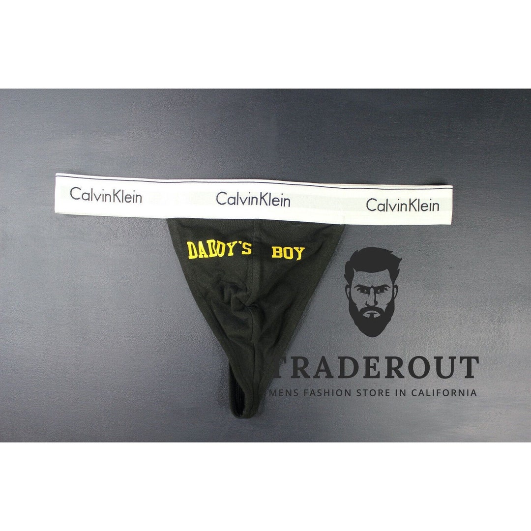 H.e.arts Yellow Daddy's Boy LOGO Custom Print Men CK Black Cotton Thong ...