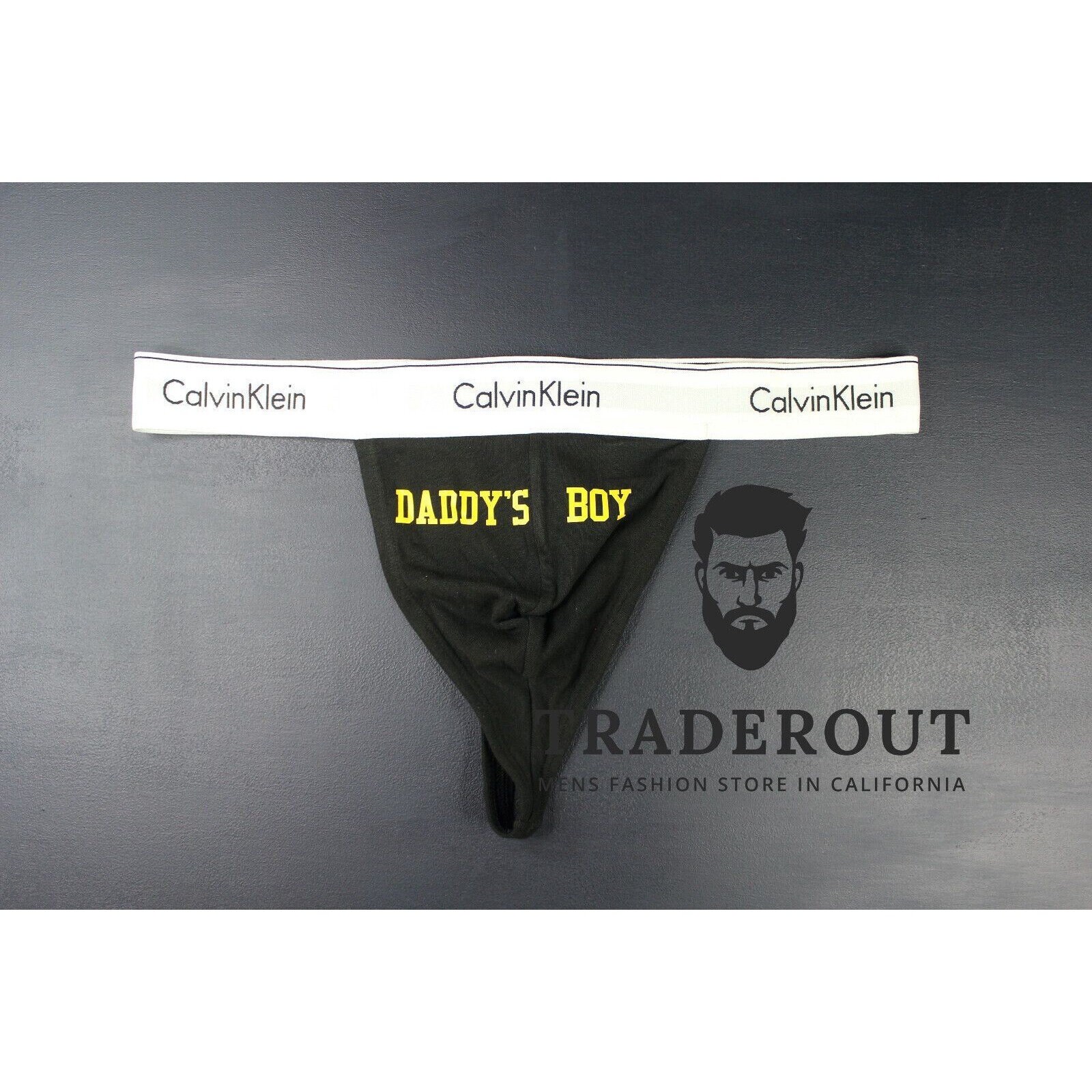 H.e.arts Yellow Daddy's Boy LOGO Custom Print Men CK Black Cotton Thong ...