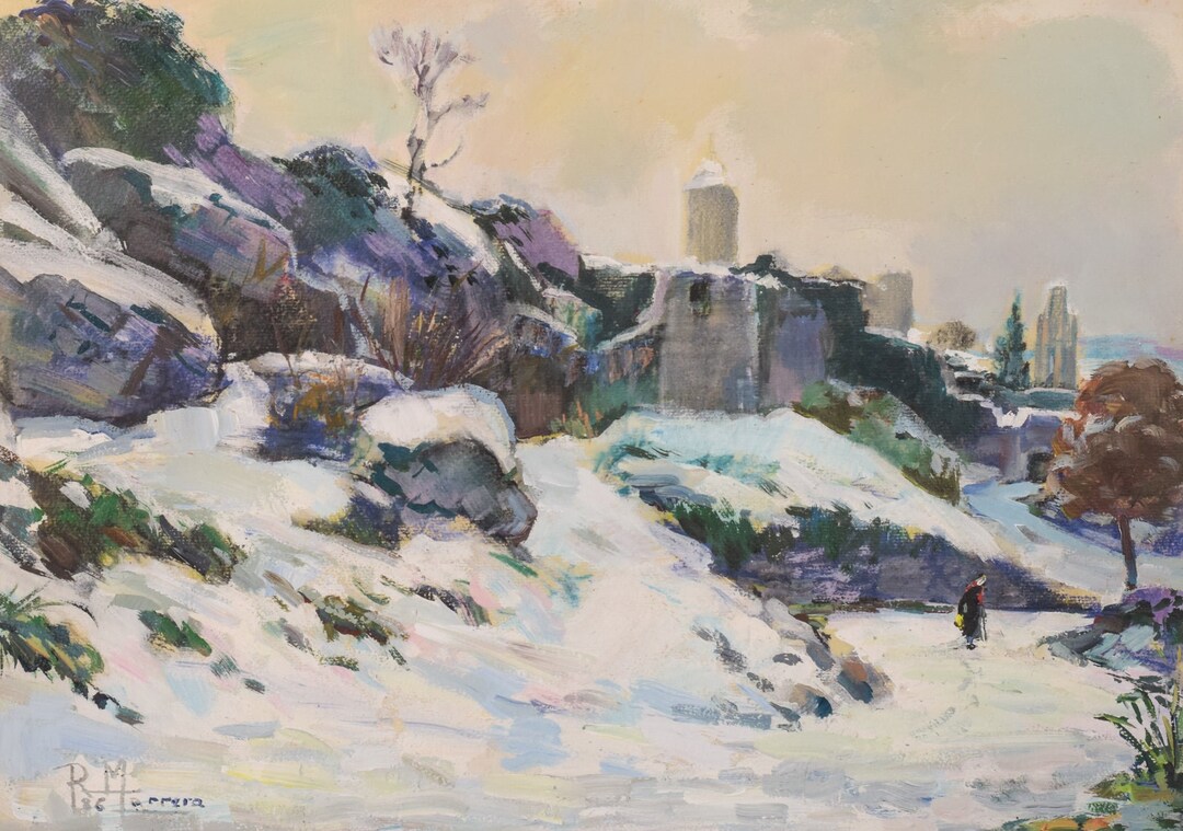Mid Century, Original Vintage Oil Painting. Impressionist - Snowscape ...