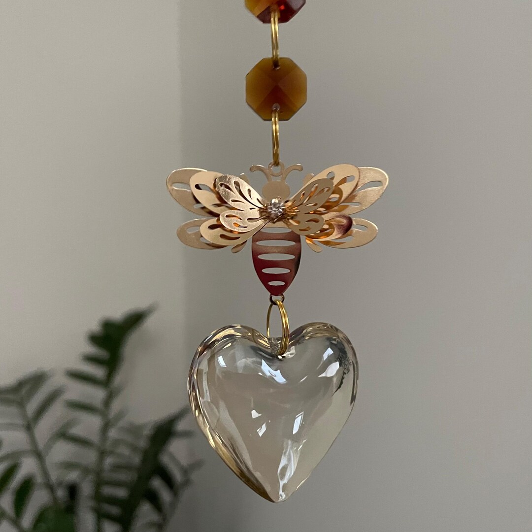 Light Gold Colour Bumble Bee Sun Catcher: Glass Bead Window Decoration ...