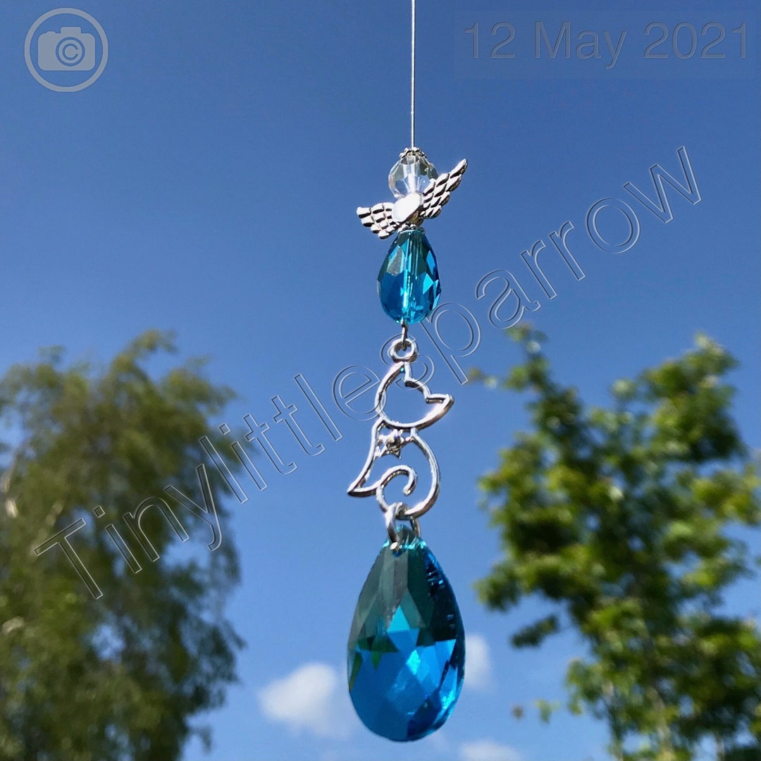 New Turquoise Blue Pet Loss Angel Sun Catcher Mobile Glass Droplet and ...