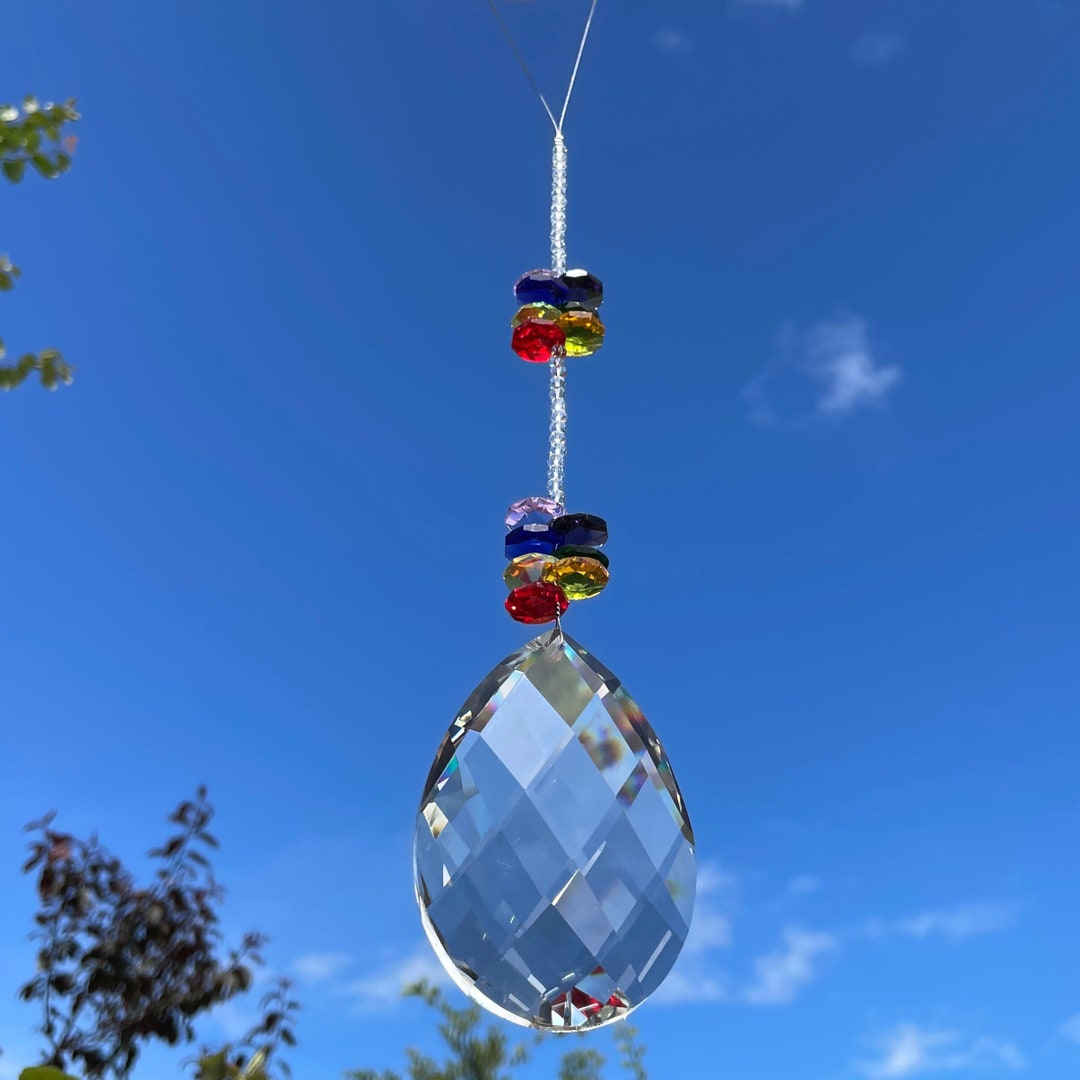 Very Large Glass Teardrop Sun Catcher Mobile ~ Glass Droplet With ...