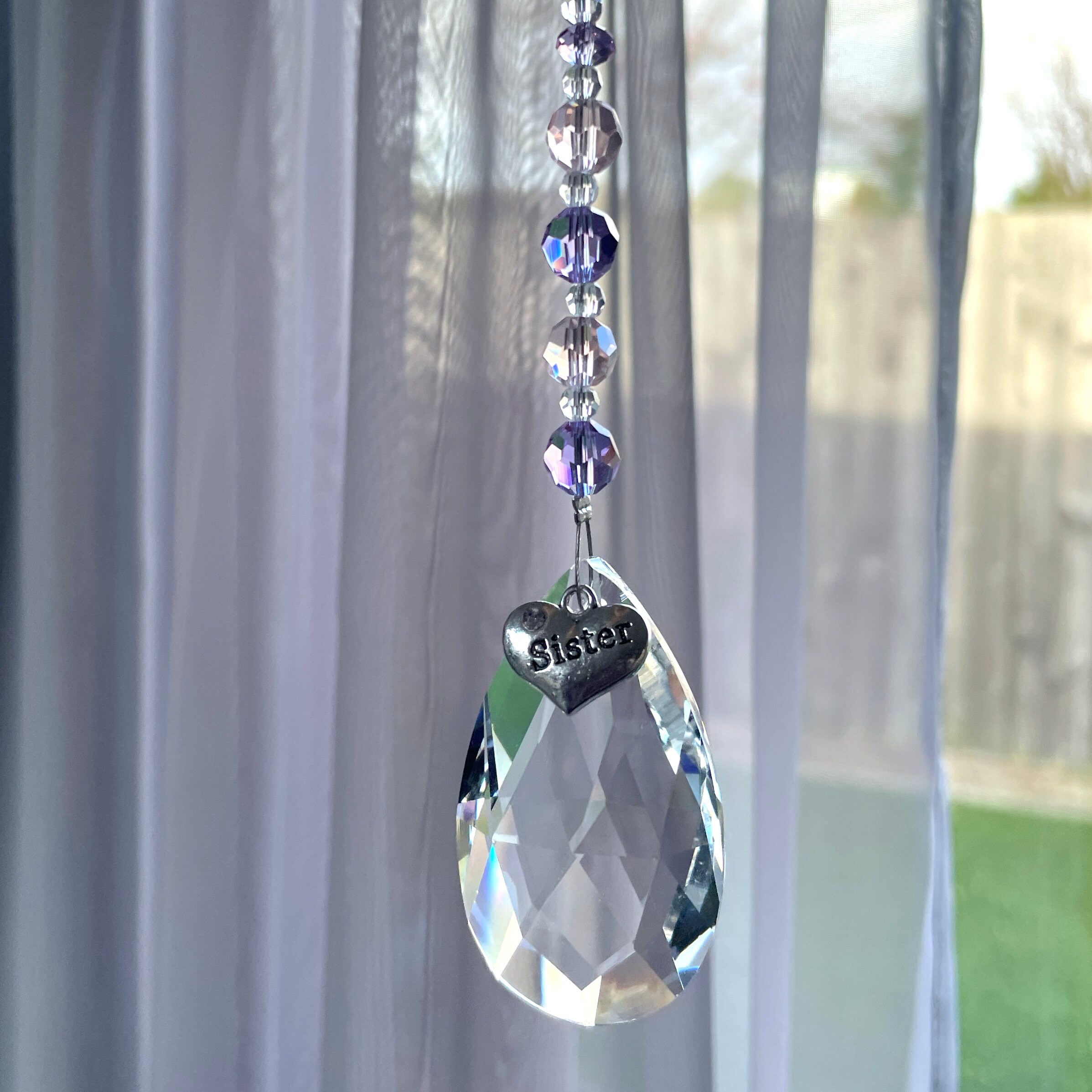 New Sister Sun Catcher Mobile ~ Pink Purple ~ Glass ~ Love / Loss ...