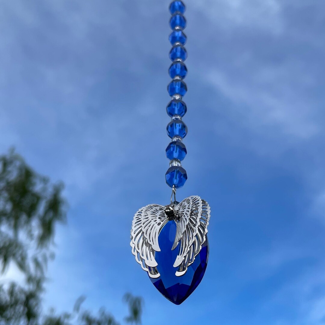 Memorial Angel Wings Sun Catcher: Royal Blue Glass Beads Window ...