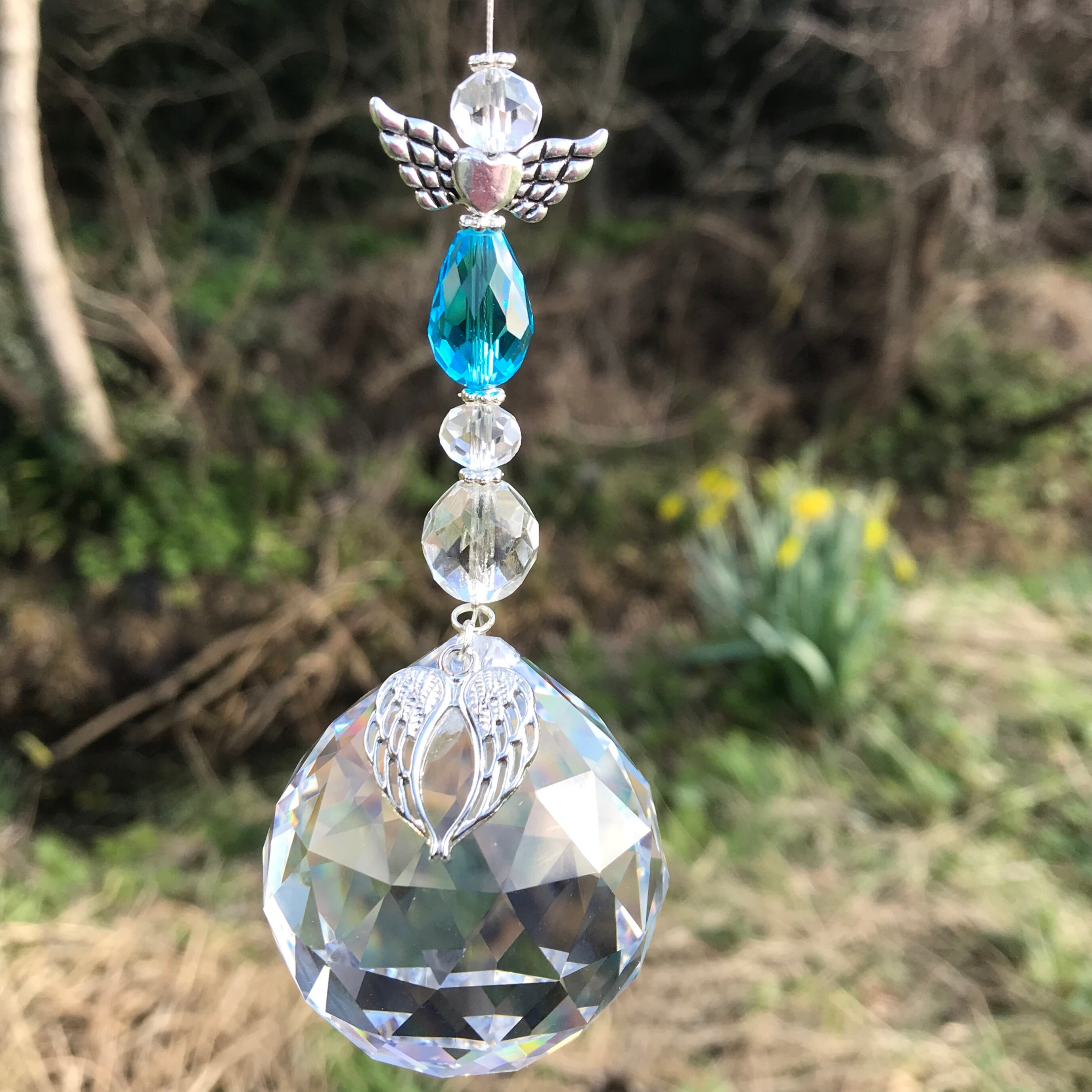 Turquoise Blue Guardian Angel Glass Sphere Sun Catcher Angel | Etsy