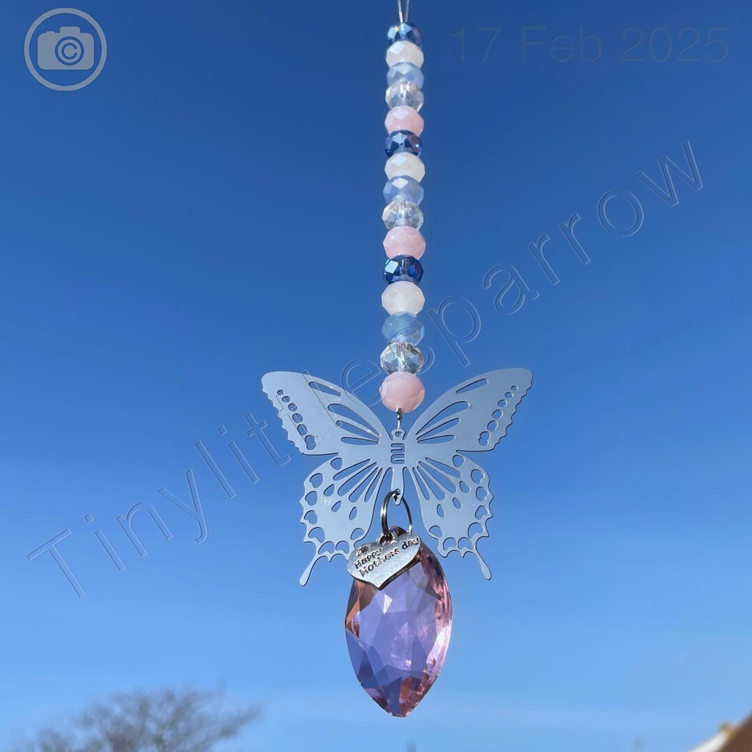 Butterfly Suncatcher Mobile: Mother's Day Keepsake, Pink Glass ...