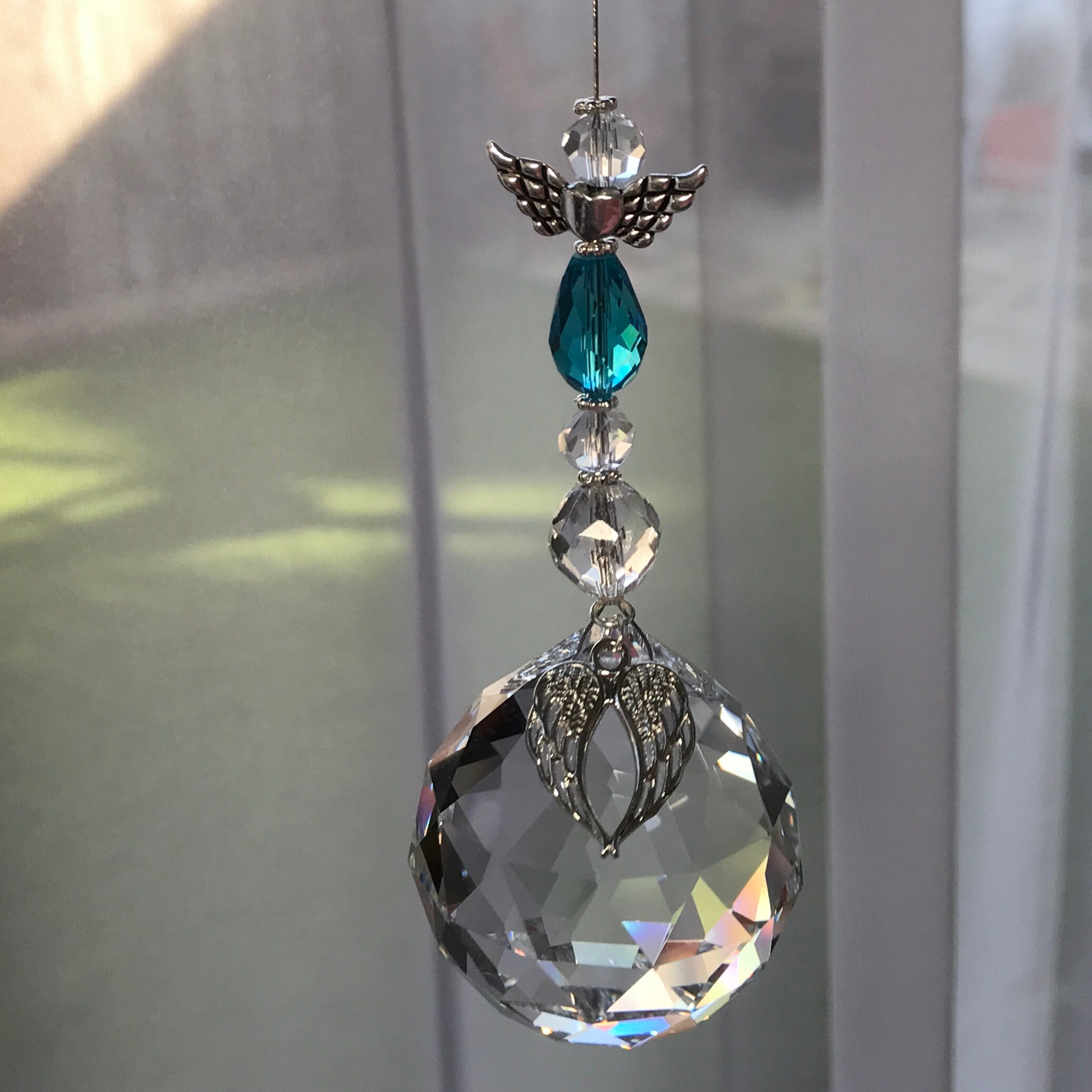 Turquoise Blue Guardian Angel Glass Sphere Sun Catcher Angel | Etsy