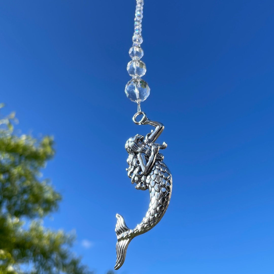 New Mermaid Hanging Sun Catcher Mobile ~ Clear Glass Beads ~ Home ...