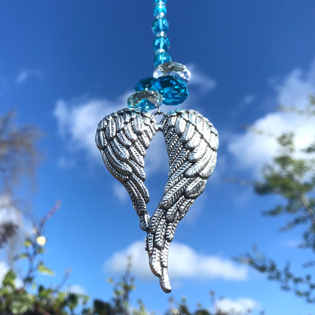 Angel Wings Suncatcher: Turquoise Blue Beads, Memorial Decor - Etsy