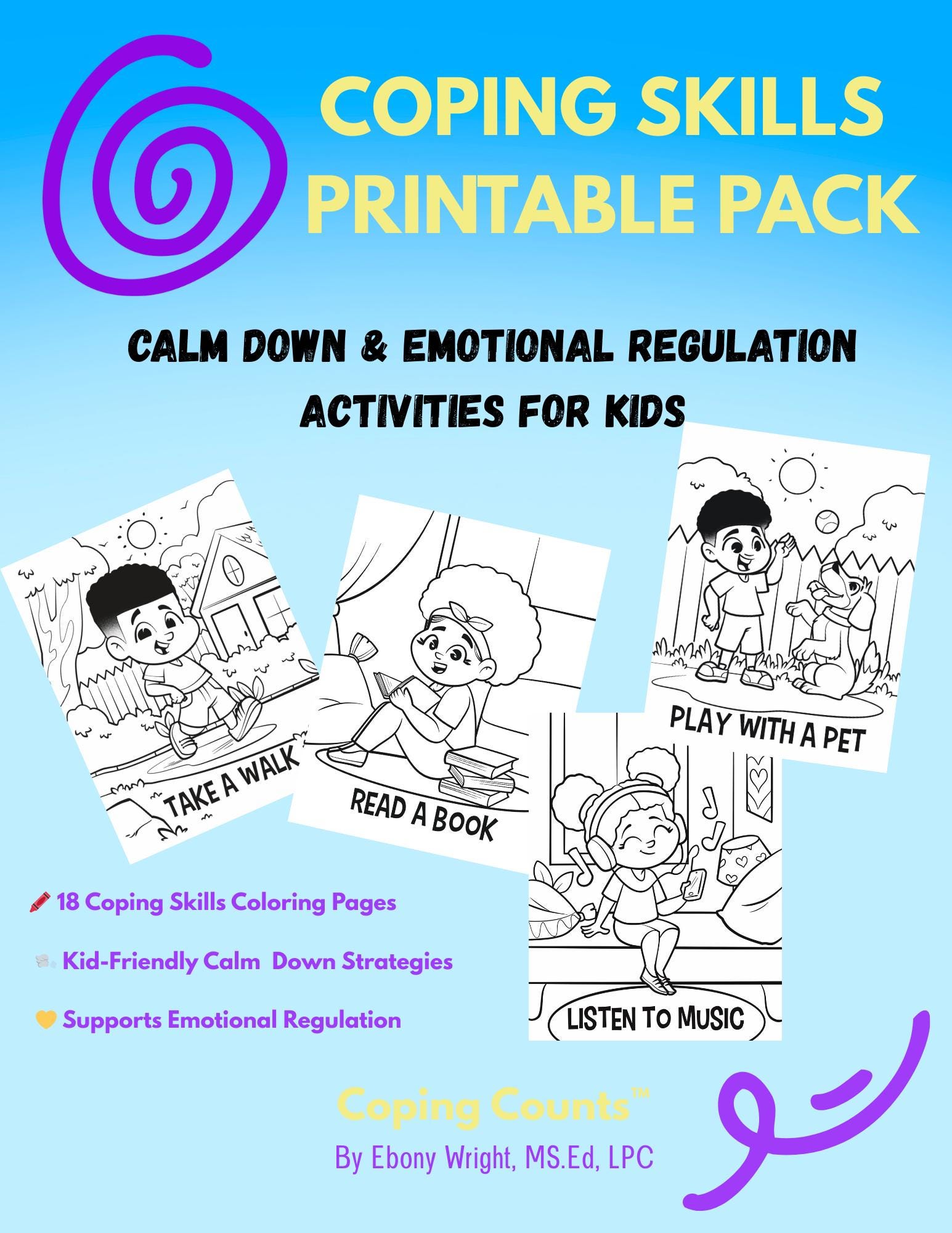 Coping Skills Coloring Pages | Calm Down Activities for Kids (PDF) - Etsy