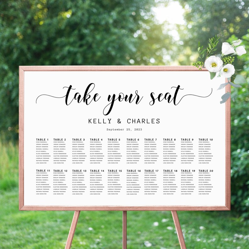 Seating Plan Template, Modern Calligraphy, Templett INSTANT Download ...