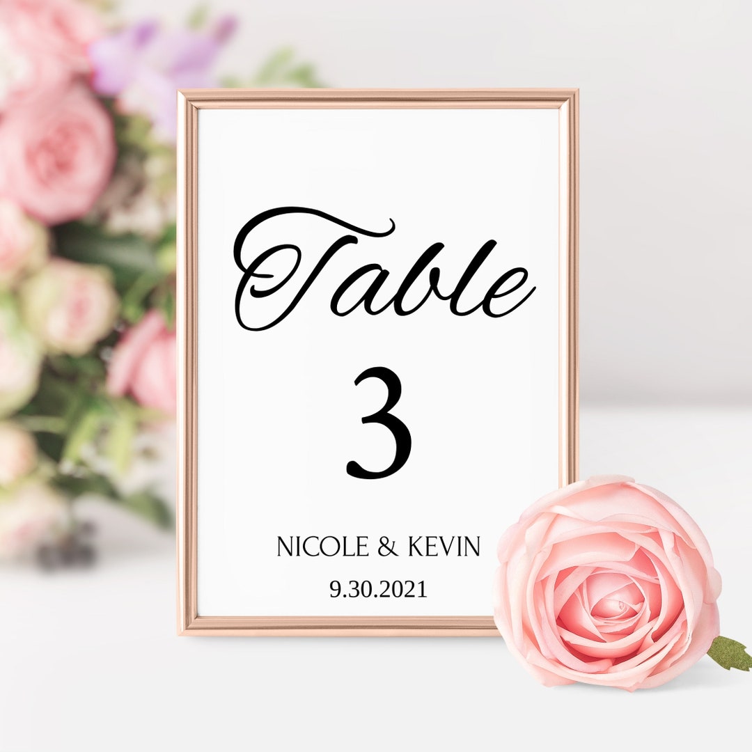 Minimalist Table Number Card Template, Calligraphy Table Numbers ...