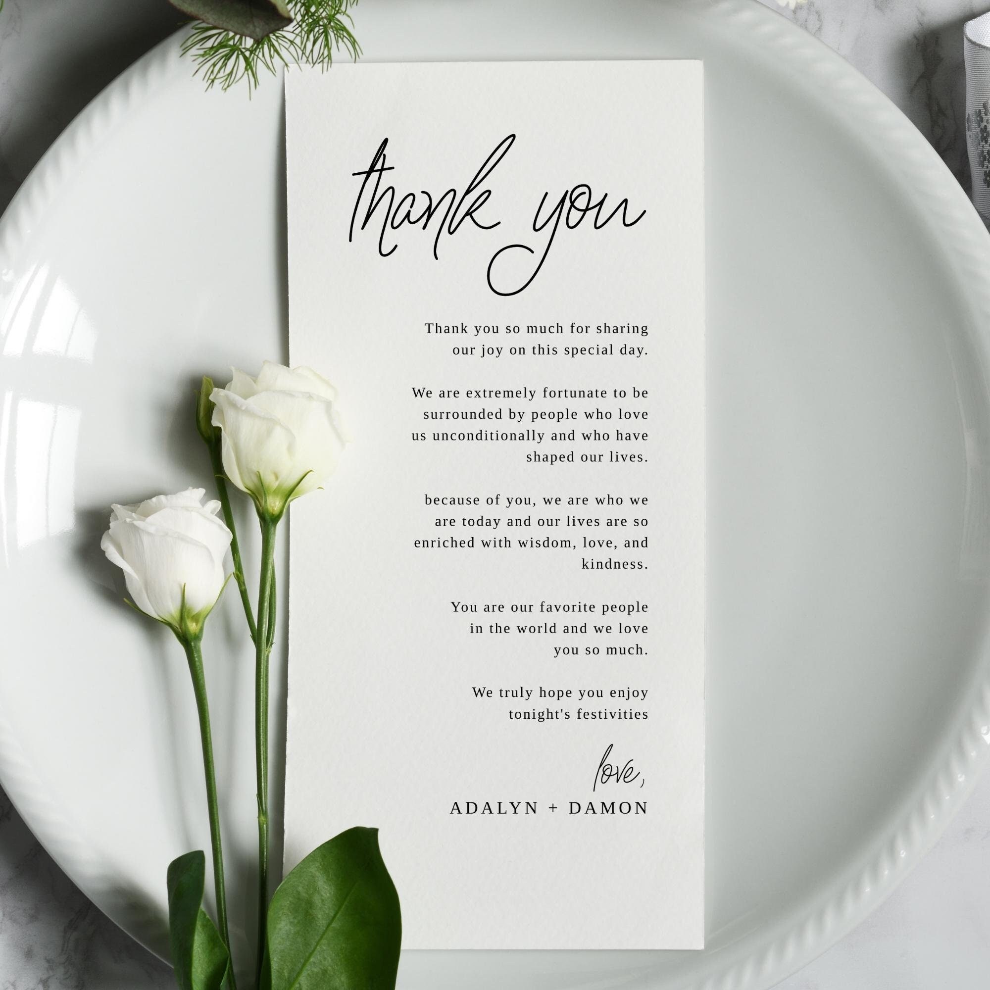 Minimalist Wedding Table Thank You Template, Thank You Napkin Note ...