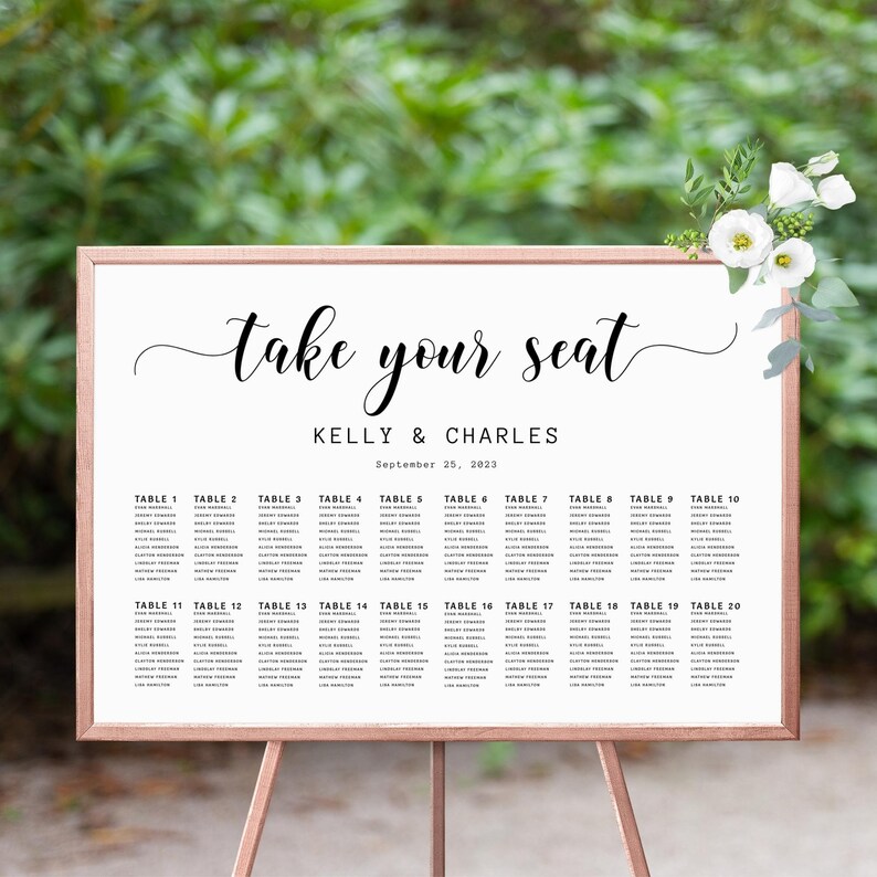 Seating Plan Template, Modern Calligraphy, Templett INSTANT Download ...