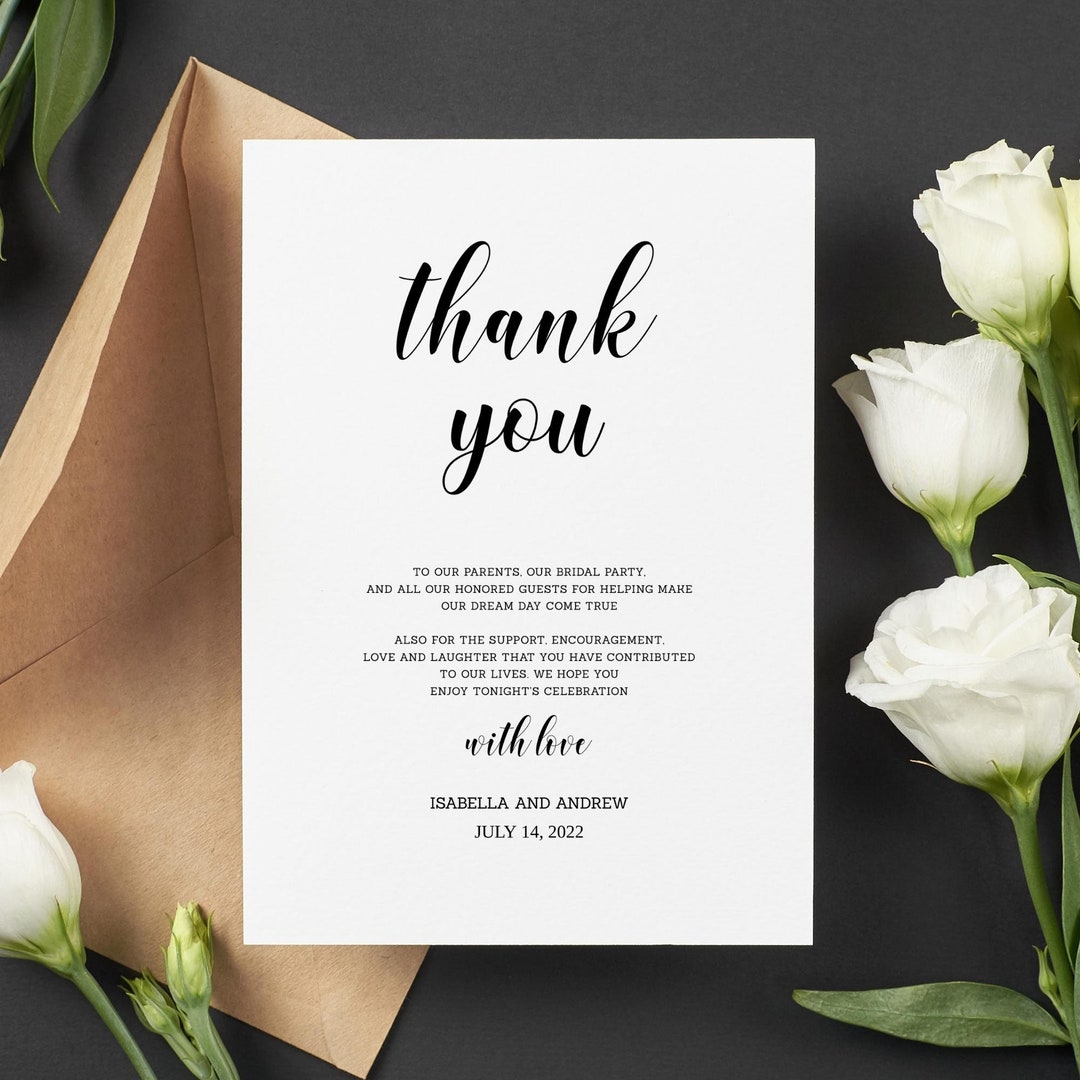Thank You Letter Template, Wedding Guest Thank You Note, Printable ...