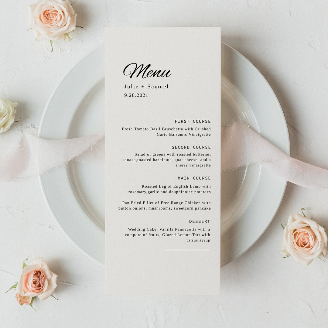 Wedding Menu Template, Wedding Table Menu Printable, Templett, Fully ...