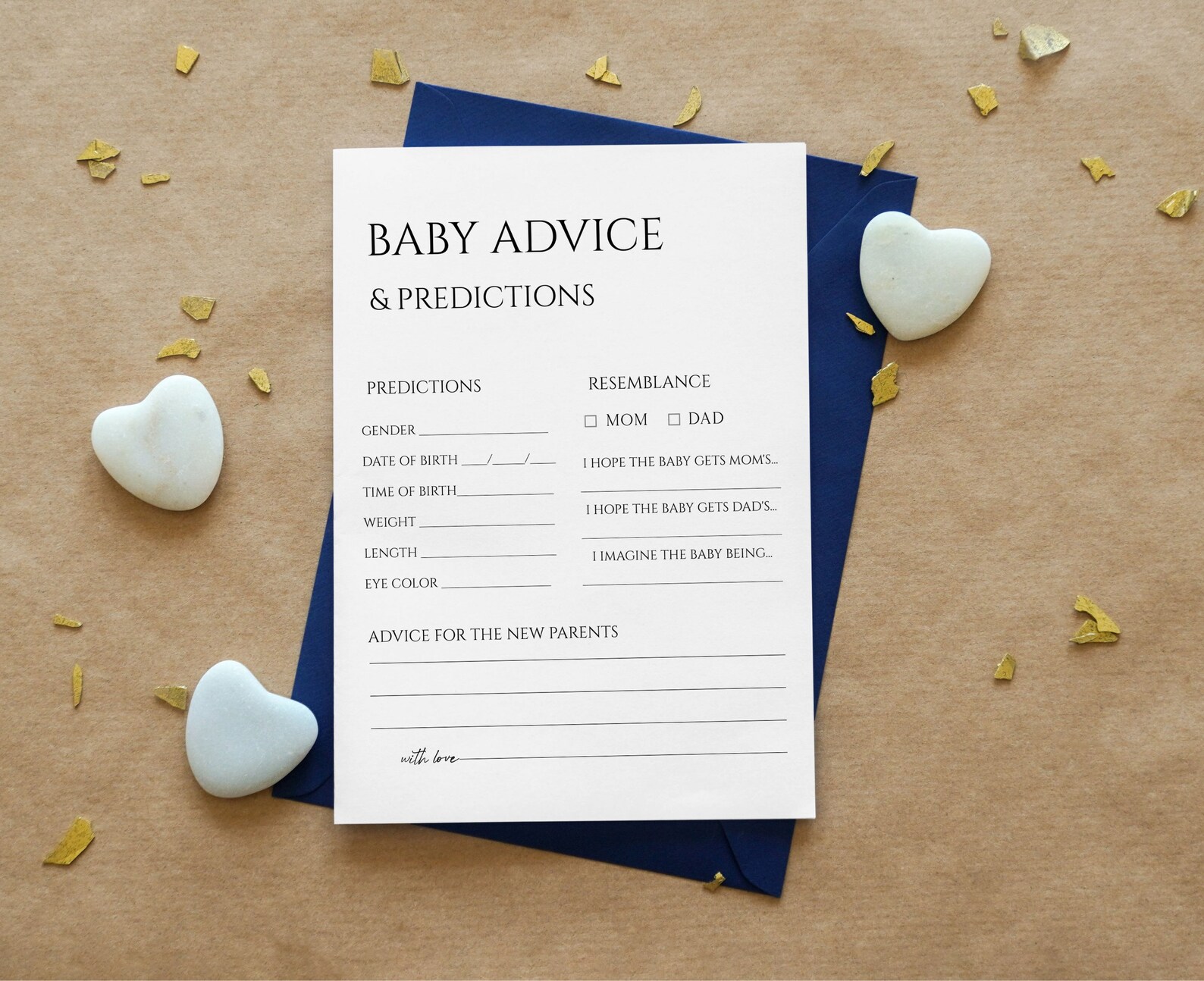 Baby Predictions & Advice Card, Printable Minimalist Baby Shower Game ...