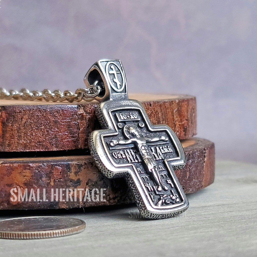 Stainless Steel Orthodox Cross Necklace Slavic Pendant Eastern European ...