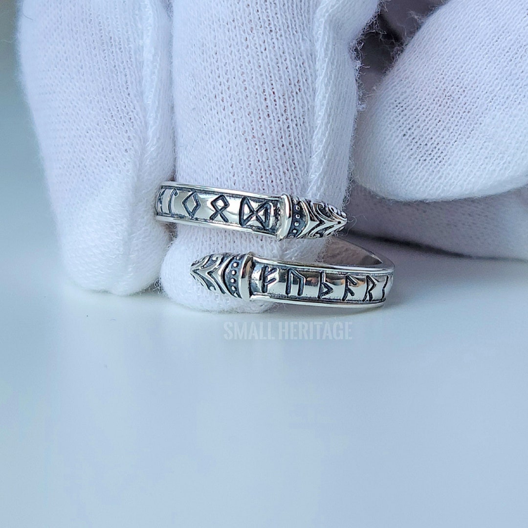 925 Sterling Silver Viking Dragon Ring Adjustable Resizable Norse Rune ...