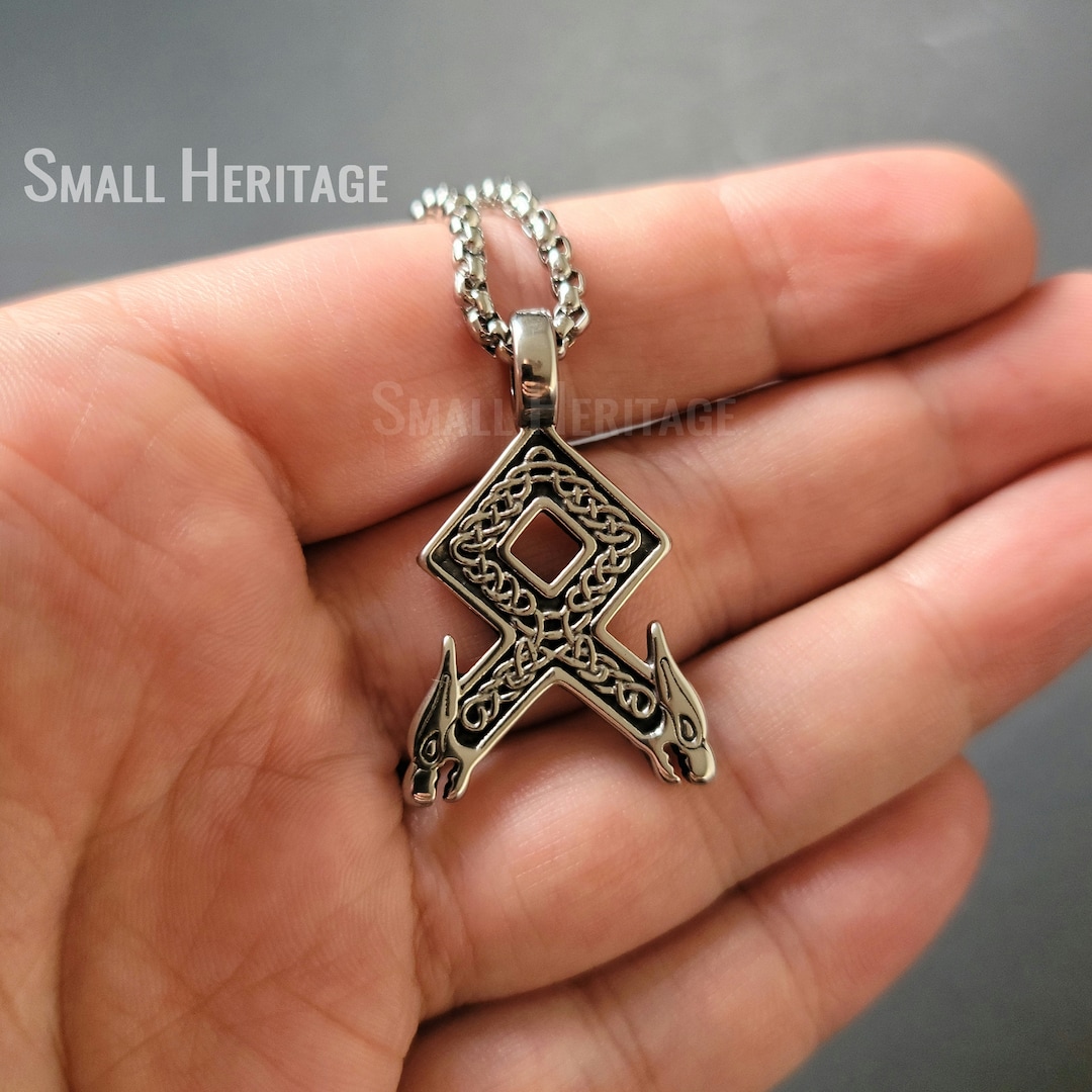 Viking Othala Odal Rune Pendant Stainless Steel Dragon Heads - Etsy