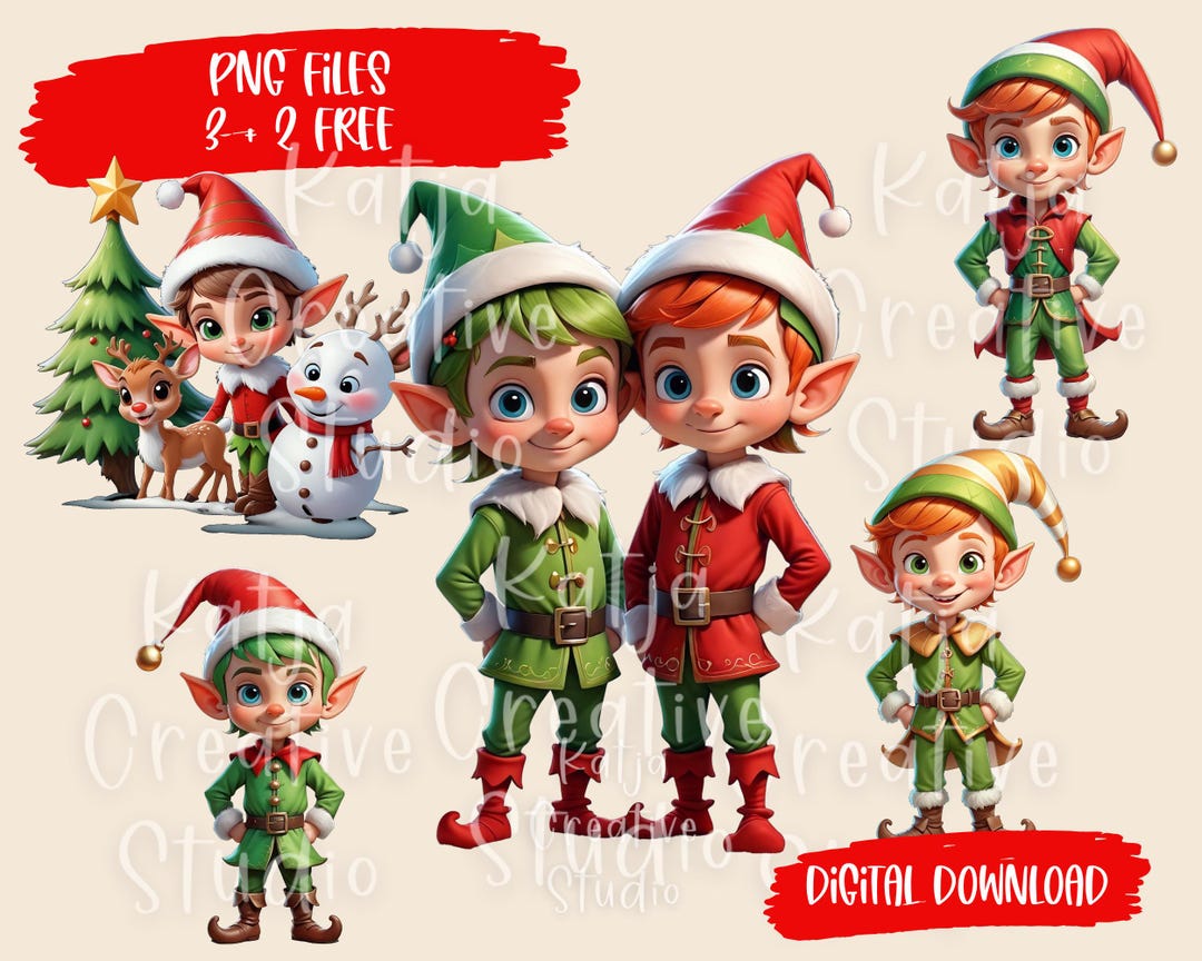 Christmas Elf Clipart Set, Digital Holiday Graphics in Fairy-tale Style ...