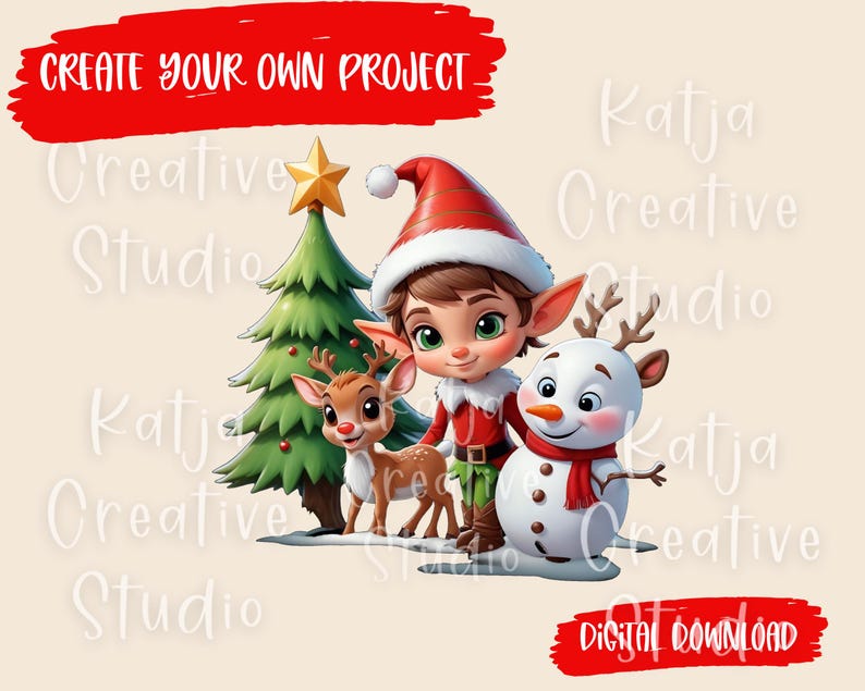 Christmas Elf Clipart Set, Digital Holiday Graphics in Fairy-tale Style ...