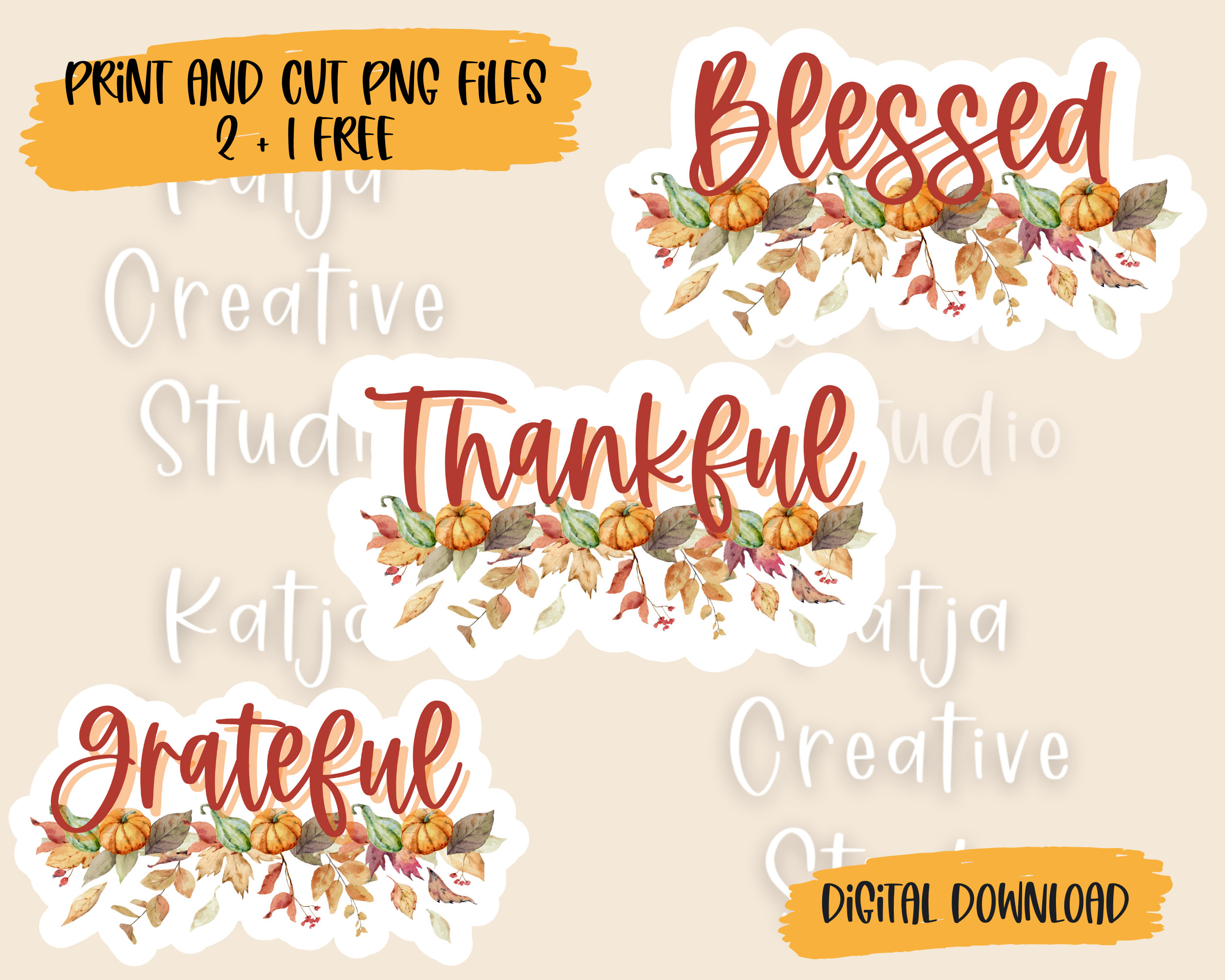 THANKFUL STICKERS PNG, Grateful, Blessed, Decorative Stickers for ...