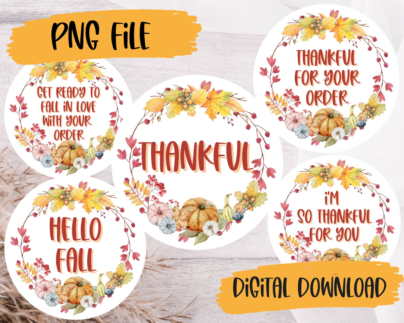 FALL Thank You PACKAGING STICKERS Bundle Png, Hello Fall, Thankful for ...