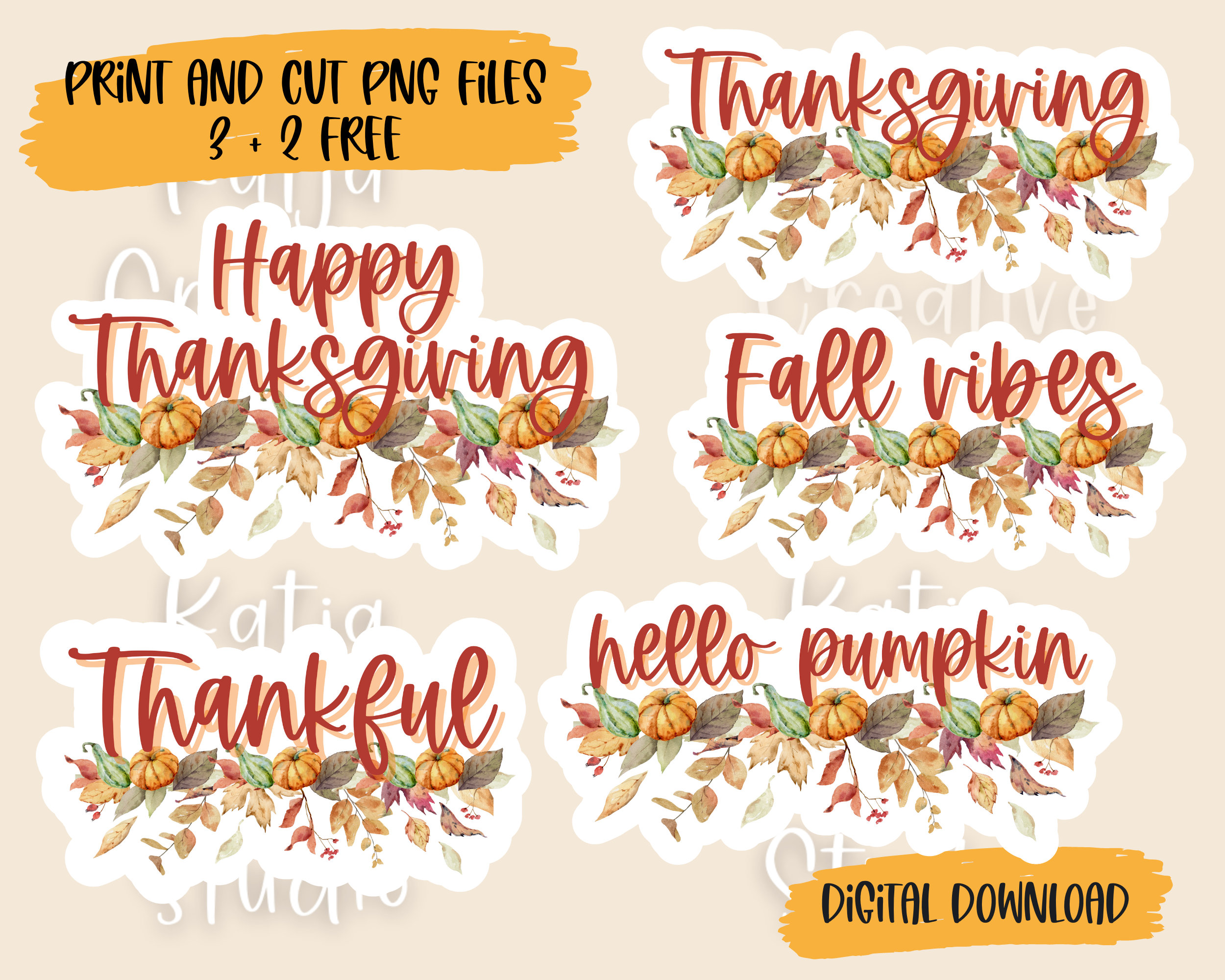 HAPPY THANKSGIVING Stickers PNG Files Thankful Fall Vibes - Etsy